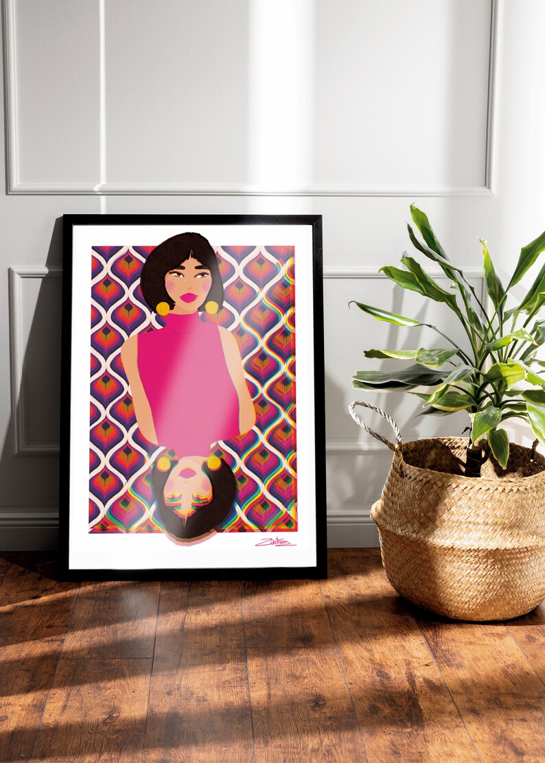 Art Print Retro Woman Art Poster to Frame Illustration Woman Year 70 80, Wall Decoration of ...