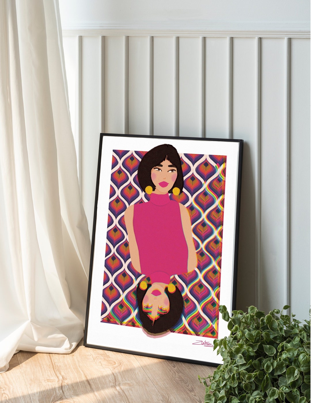 Art Print Retro Woman Art Poster to Frame Illustration Woman Year 70 80 ...