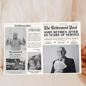 Retirement Newspaper | Work Anniversary Gift | Retirement Card Poster ...