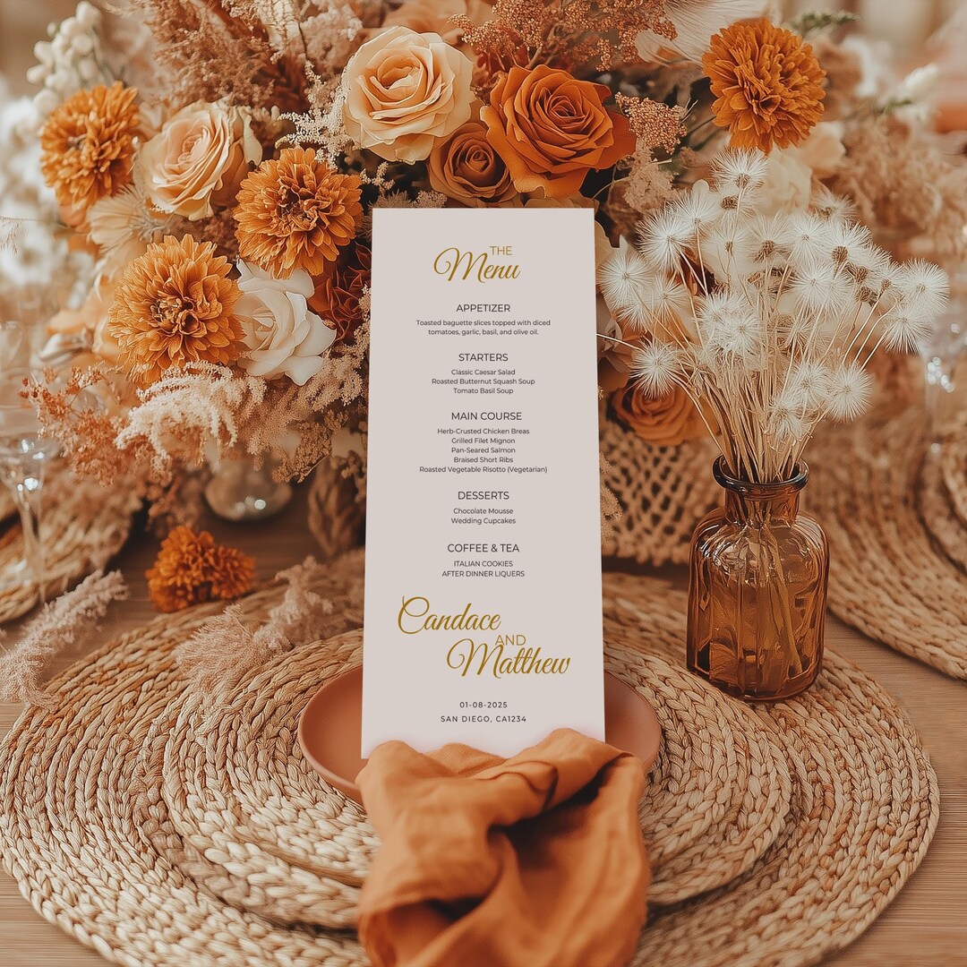 Gold Menu Template, Wedding Menu Template, Elegant Menu Template, Gold ...