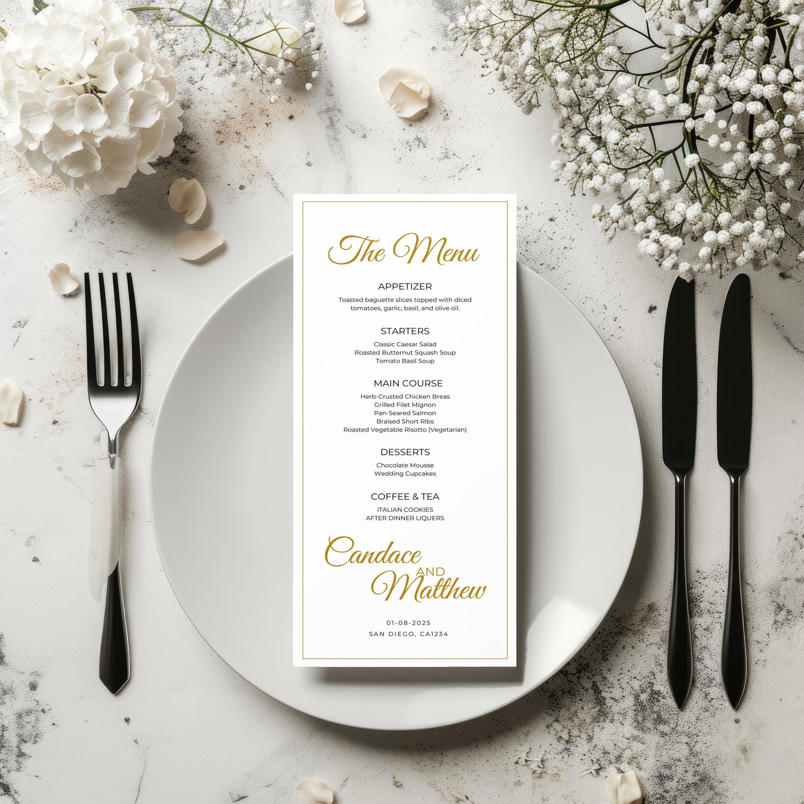 Gold Menu Template, Wedding Menu Template, Elegant Menu Template, Gold ...