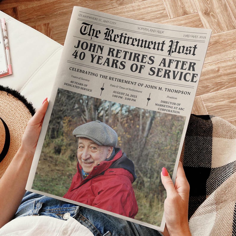 Retirement Newspaper | Work Anniversary Gift | Retirement Card Poster ...