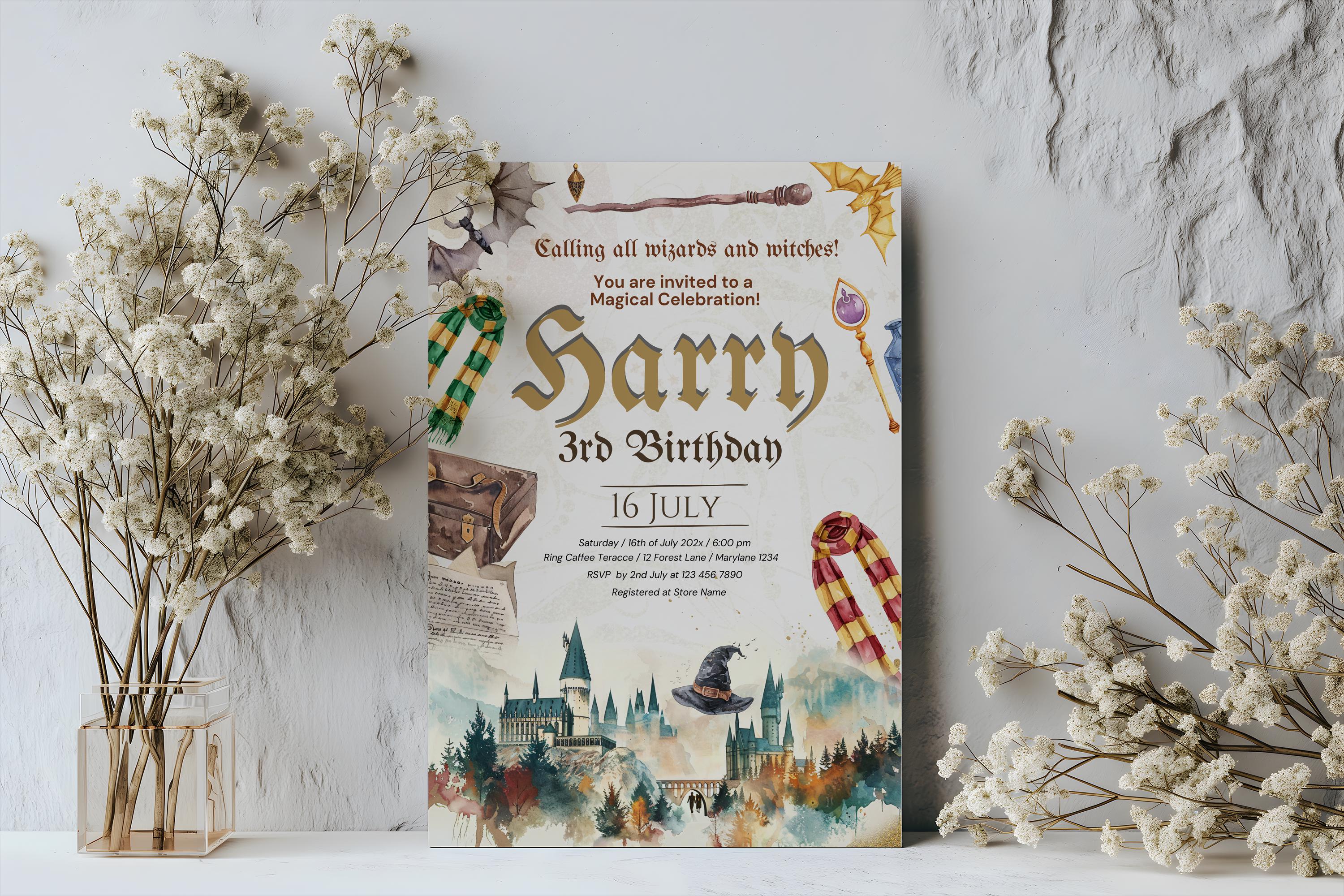 Editable Wizard Birthday Invitation Template Magic Theme Birthday Party ...