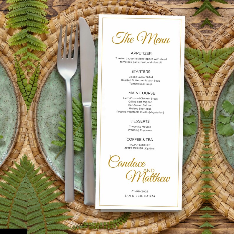 Gold Menu Template, Wedding Menu Template, Elegant Menu Template, Gold ...