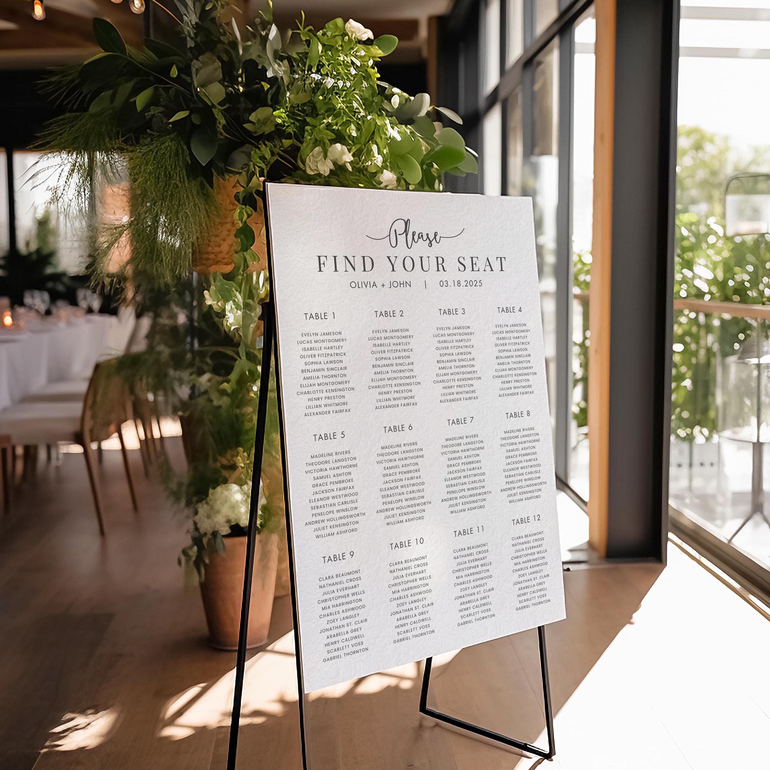 Wedding Seating Chart Template, Wedding Seating Chart Board, Printable ...