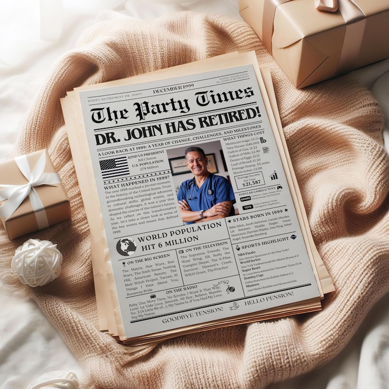 Retirement Newspaper Sign: Personalized Career History (canva Template ...