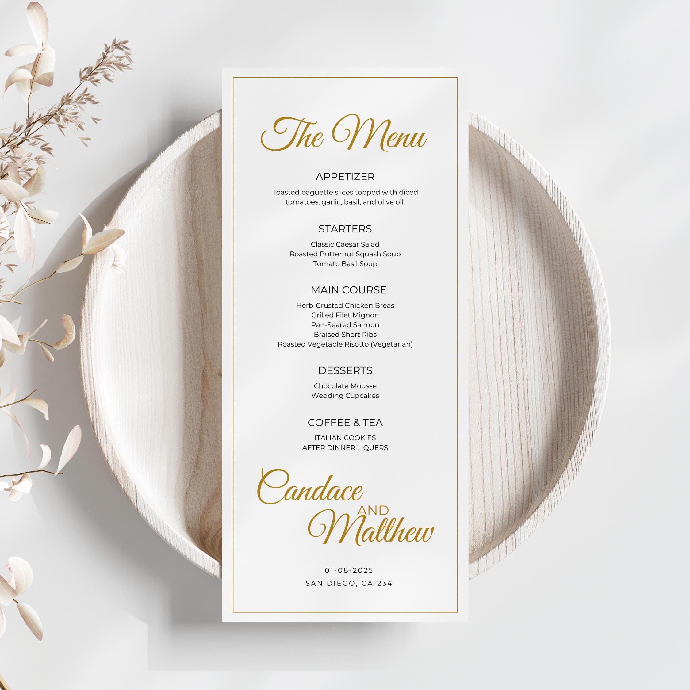 Gold Menu Template, Wedding Menu Template, Elegant Menu Template, Gold ...