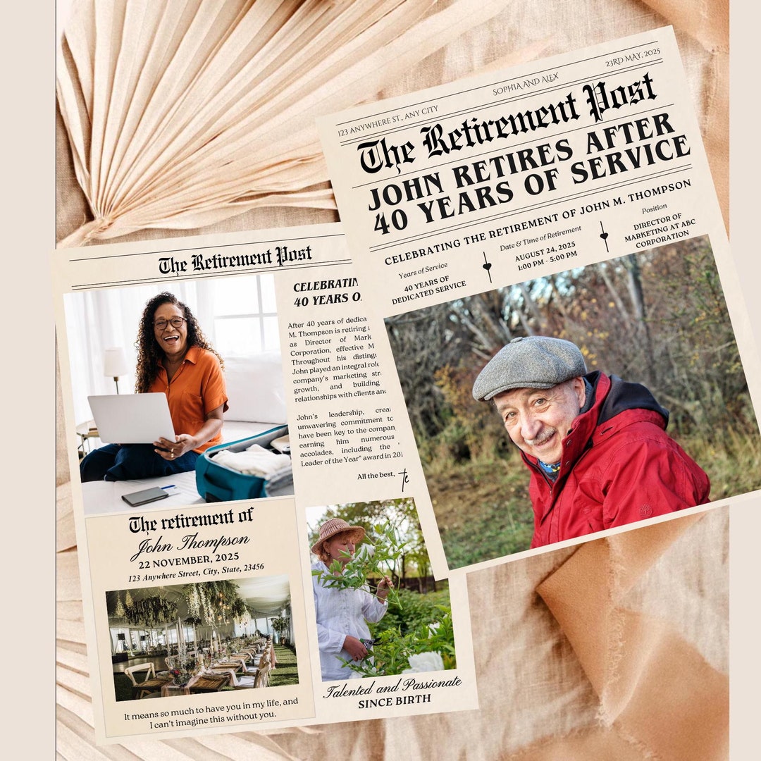 Retirement Newspaper | Work Anniversary Gift | Retirement Card Poster ...