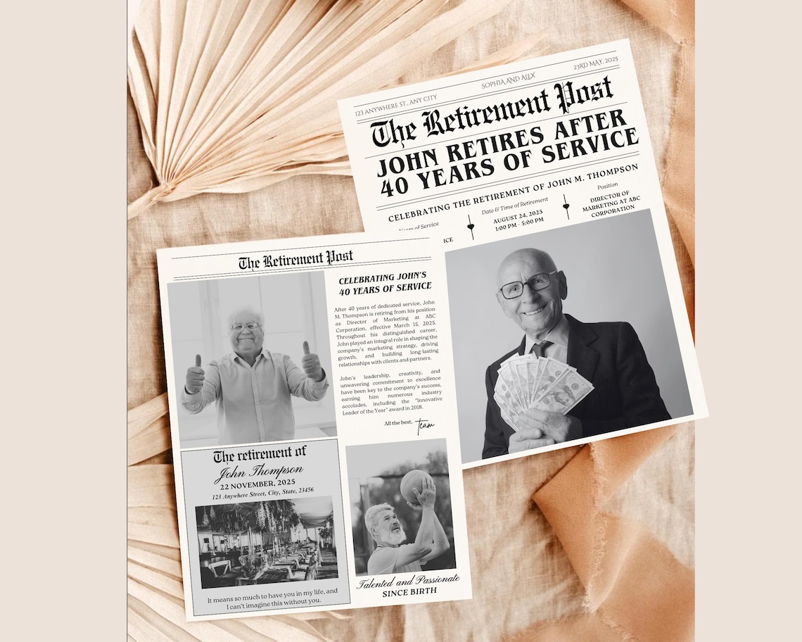 Retirement Newspaper | Work Anniversary Gift | Retirement Card Poster ...