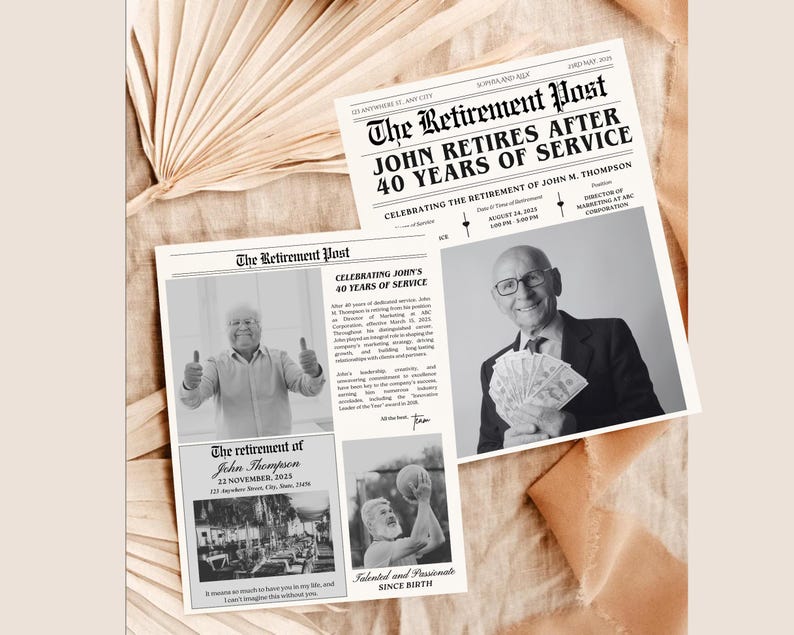 Retirement Newspaper | Work Anniversary Gift | Retirement Card Poster ...