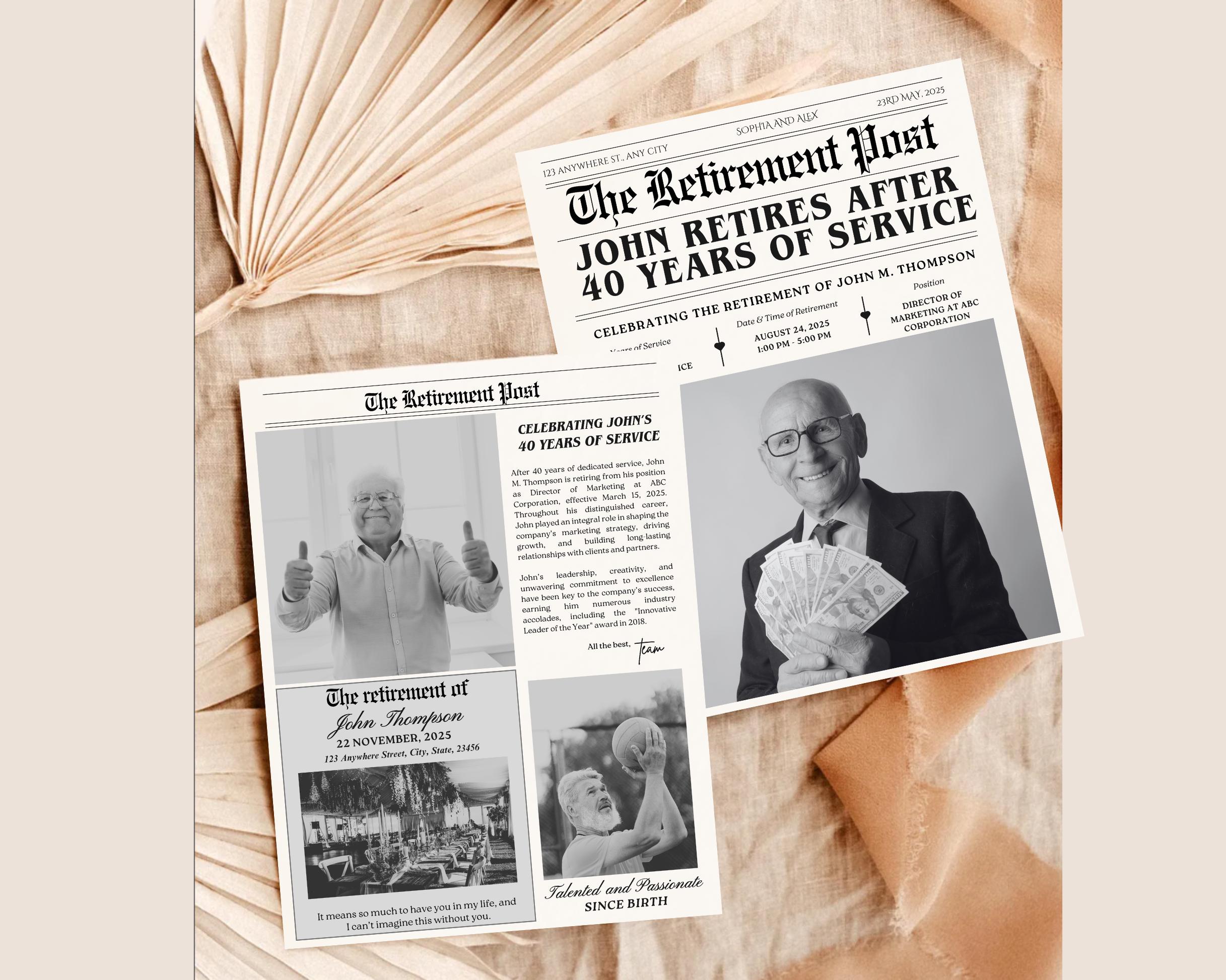 Retirement Newspaper | Work Anniversary Gift | Retirement Card Poster ...
