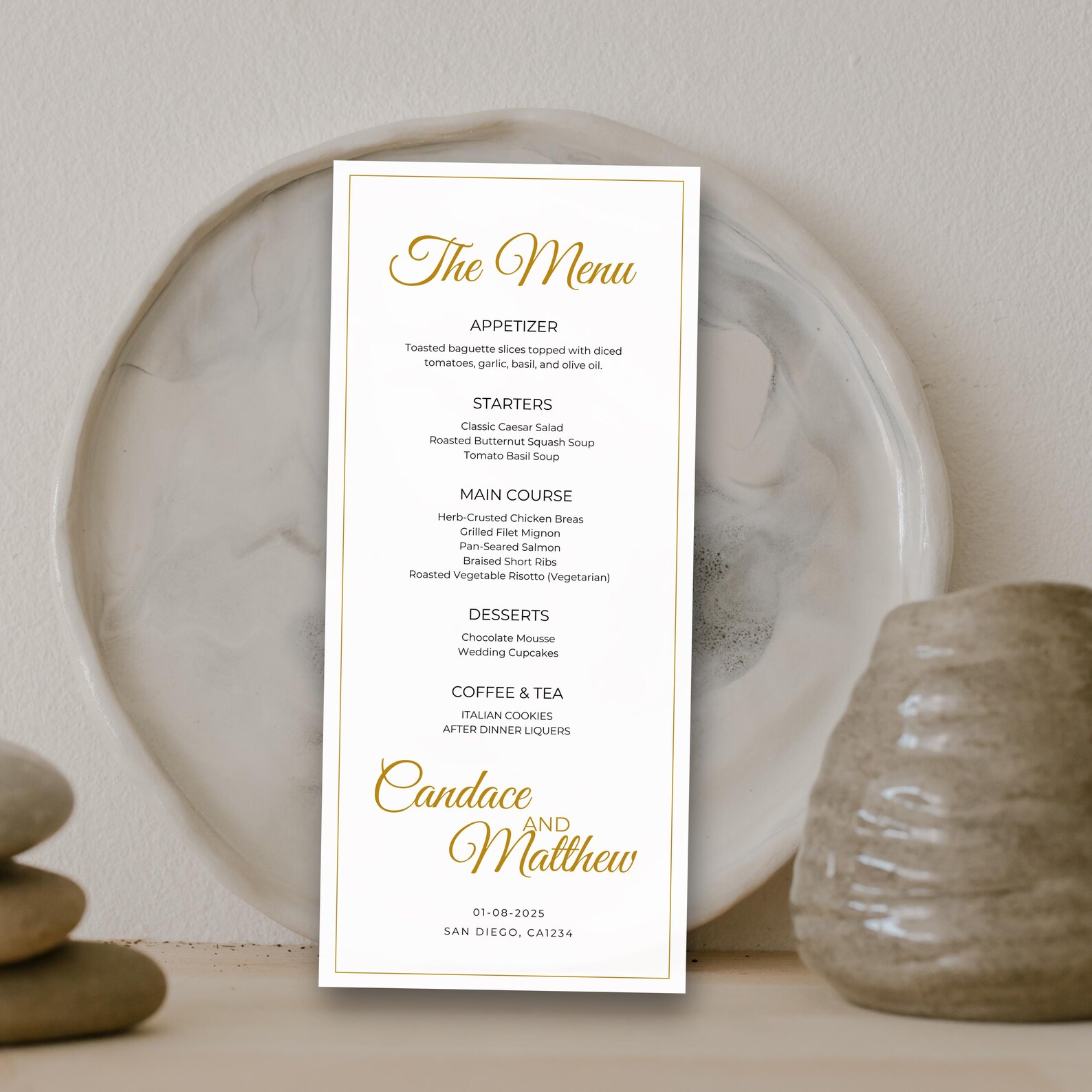 Gold Menu Template, Wedding Menu Template, Elegant Menu Template, Gold ...