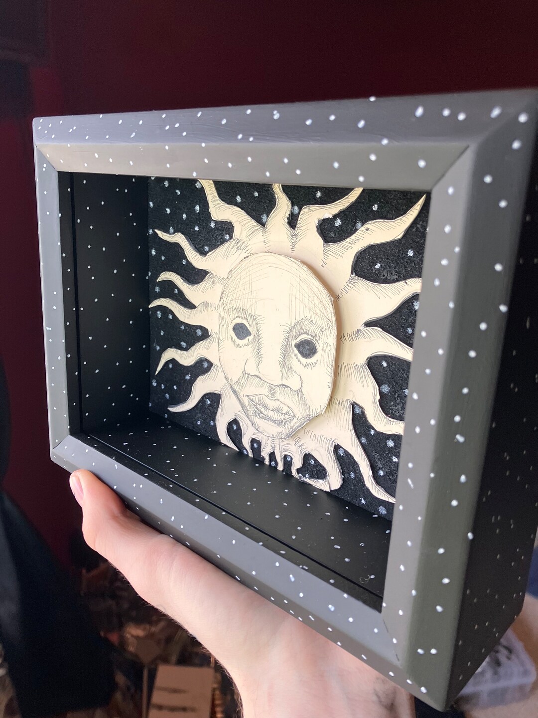 Gothic Illustrated Sun Face Shadow Box - Etsy