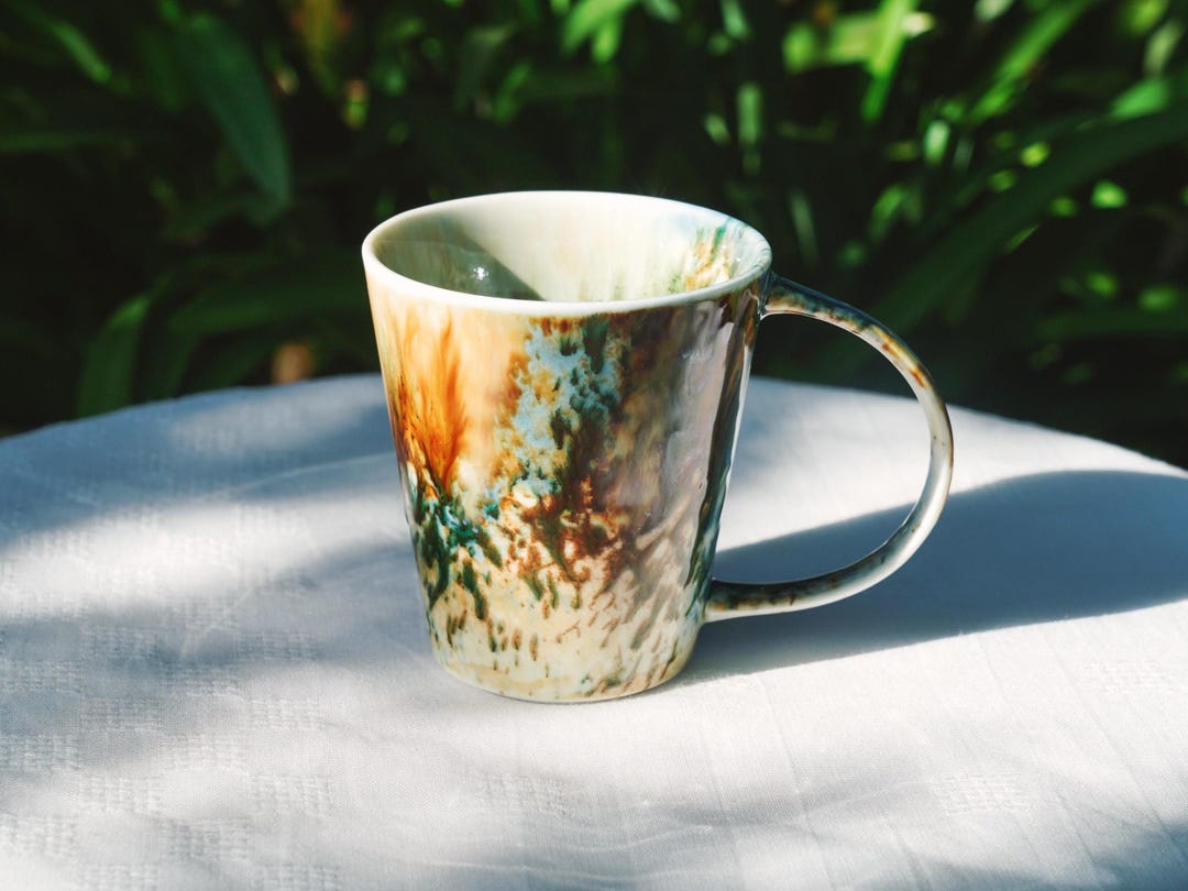 Unique Wood Fired Mug, Forest Moss Blue-green Reactive Glaze Porcelain ...