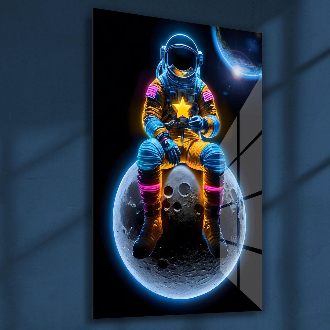 Astronaut Sitting on the Moon Glass Wall Art Tempered Glass Printing ...