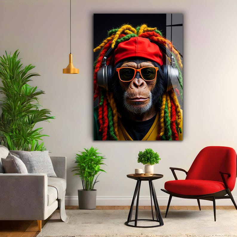 Rastafarian Monkey Tempered Glass Wall Art: Funky Animal Decor - Etsy