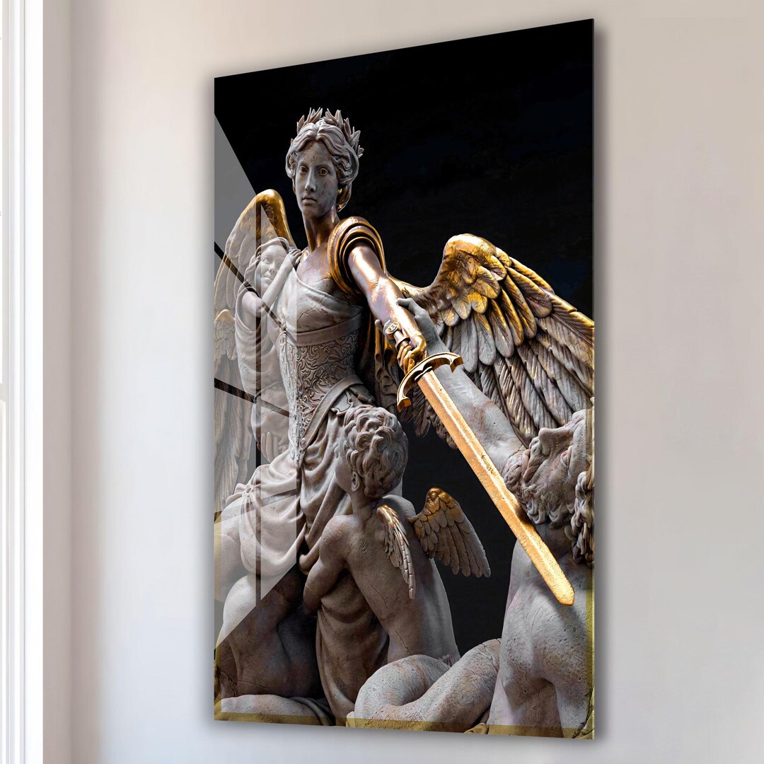Tempered Glass Angel Statue Wall Art – Classical Sculpture Decor, Gold ...