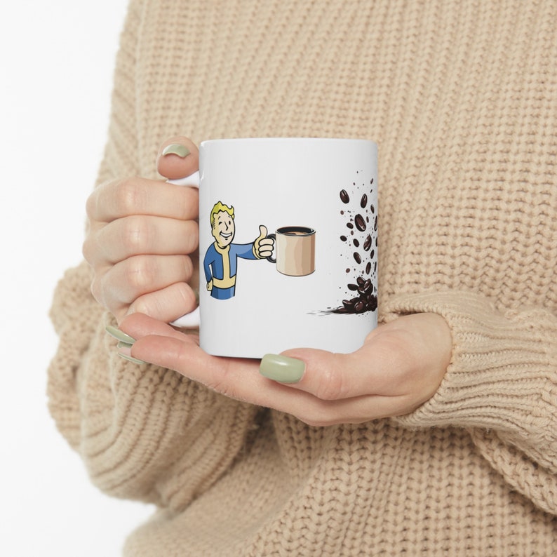 Fallout Mug Vault Boy With Coffee Beans Fallout Ceramic Mug - Etsy