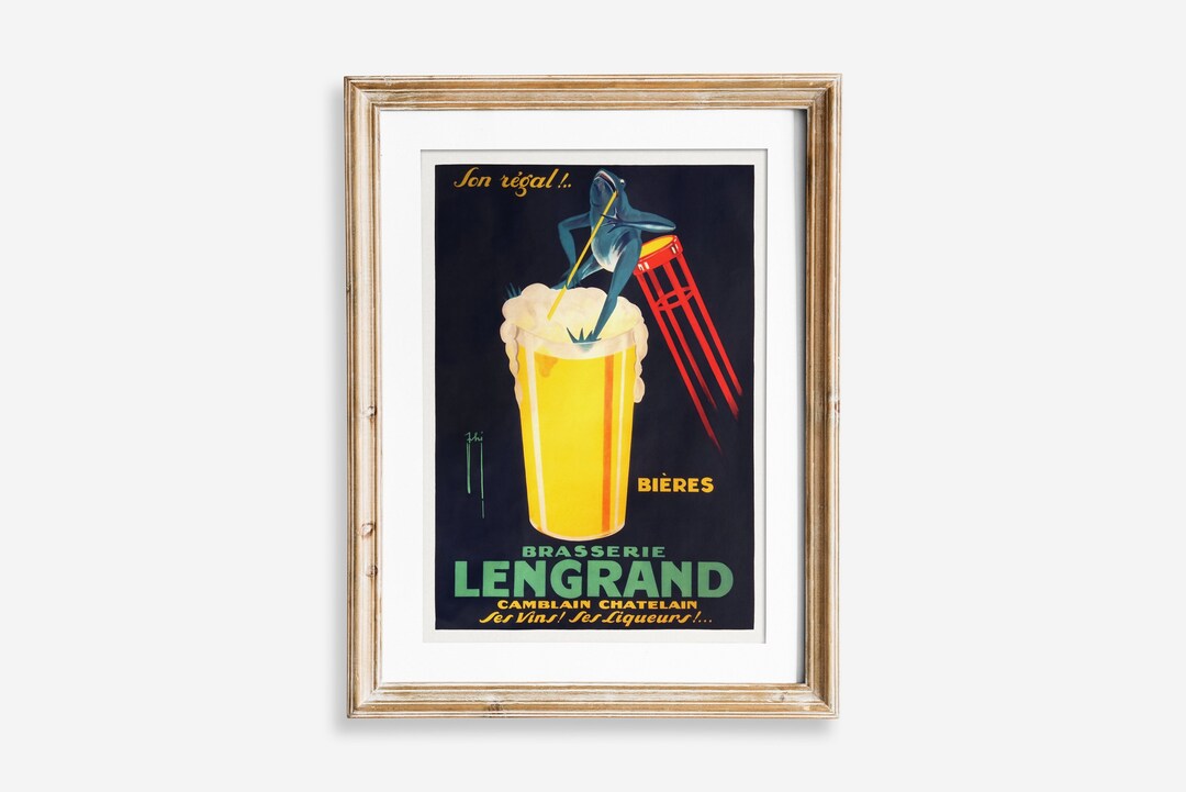 Vintage French Beer Poster Art, Classic Frog & Beer Glass Print Retro ...