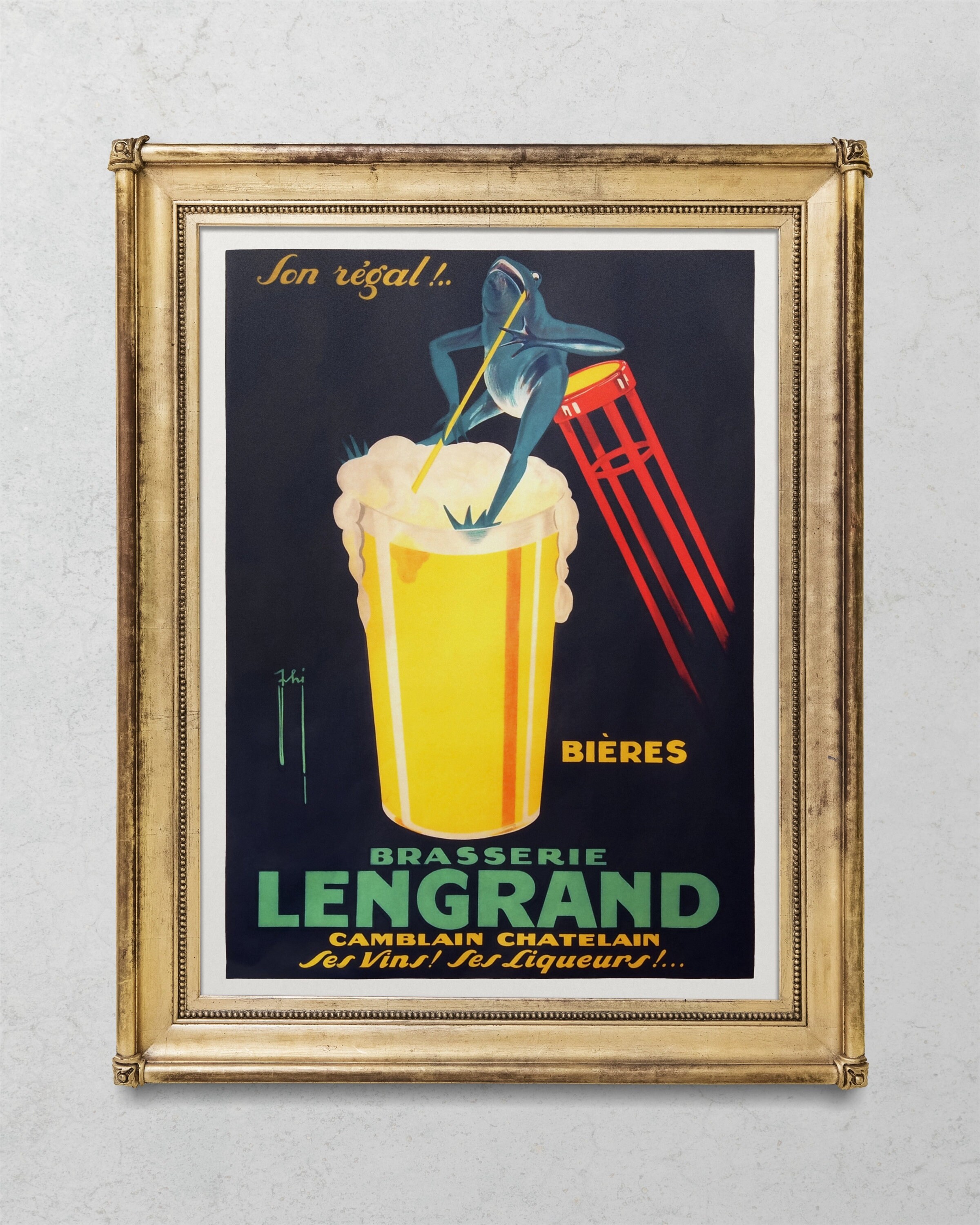 Vintage French Beer Poster Art, Classic Frog & Beer Glass Print Retro ...