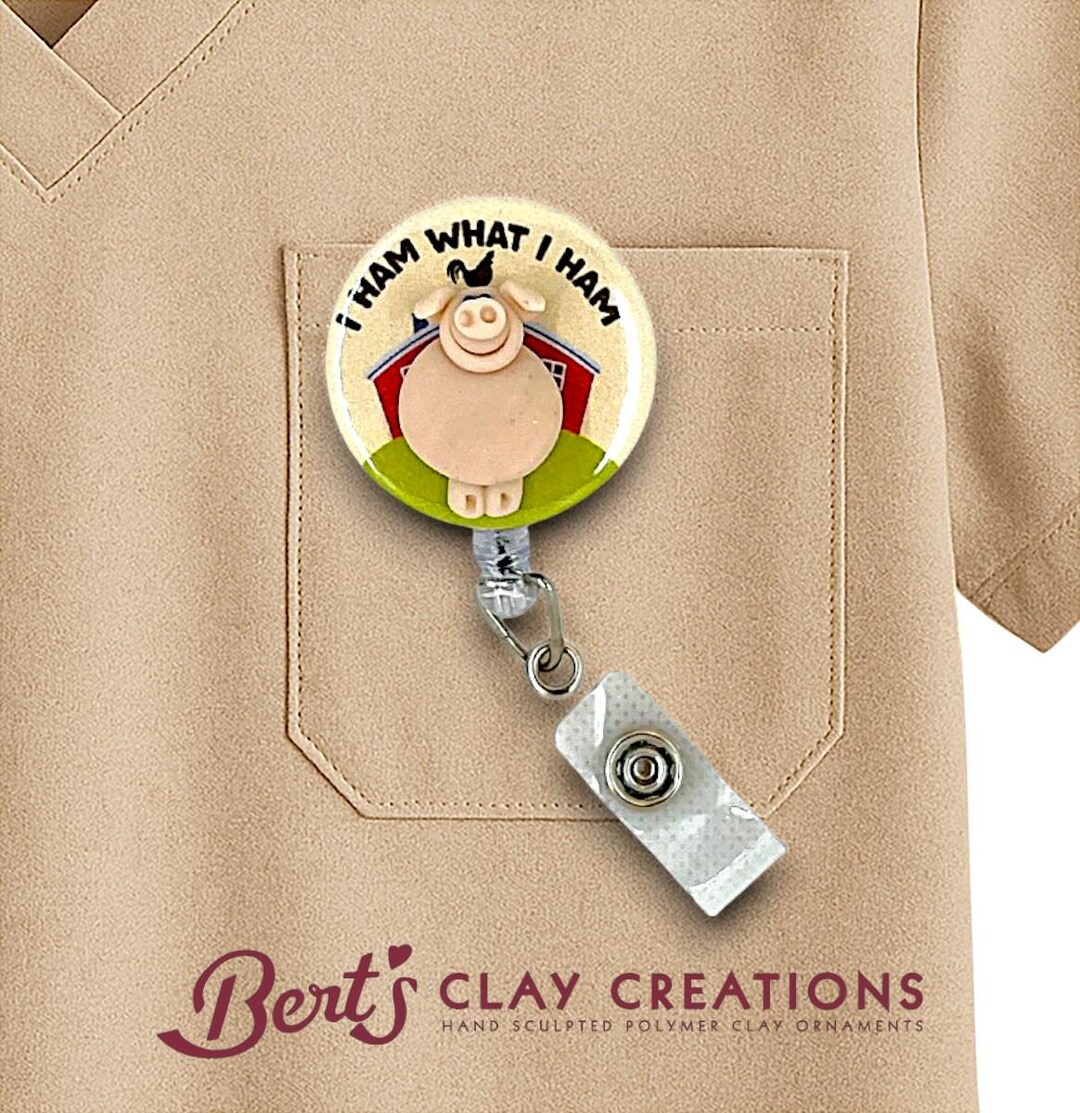 Funny Pig Badge Reel Topper: "i Ham What I Ham" Polymer Clay Charm - Etsy