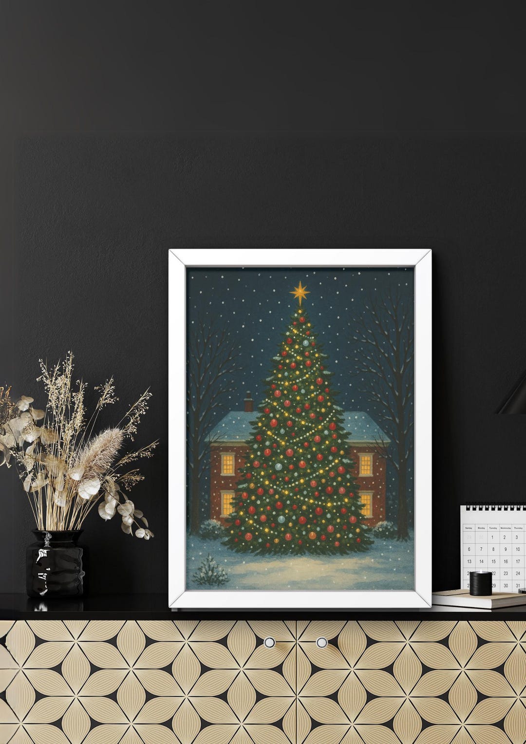Vintage Christmas Tree House Print, Retro Holiday Illustration (digital ...