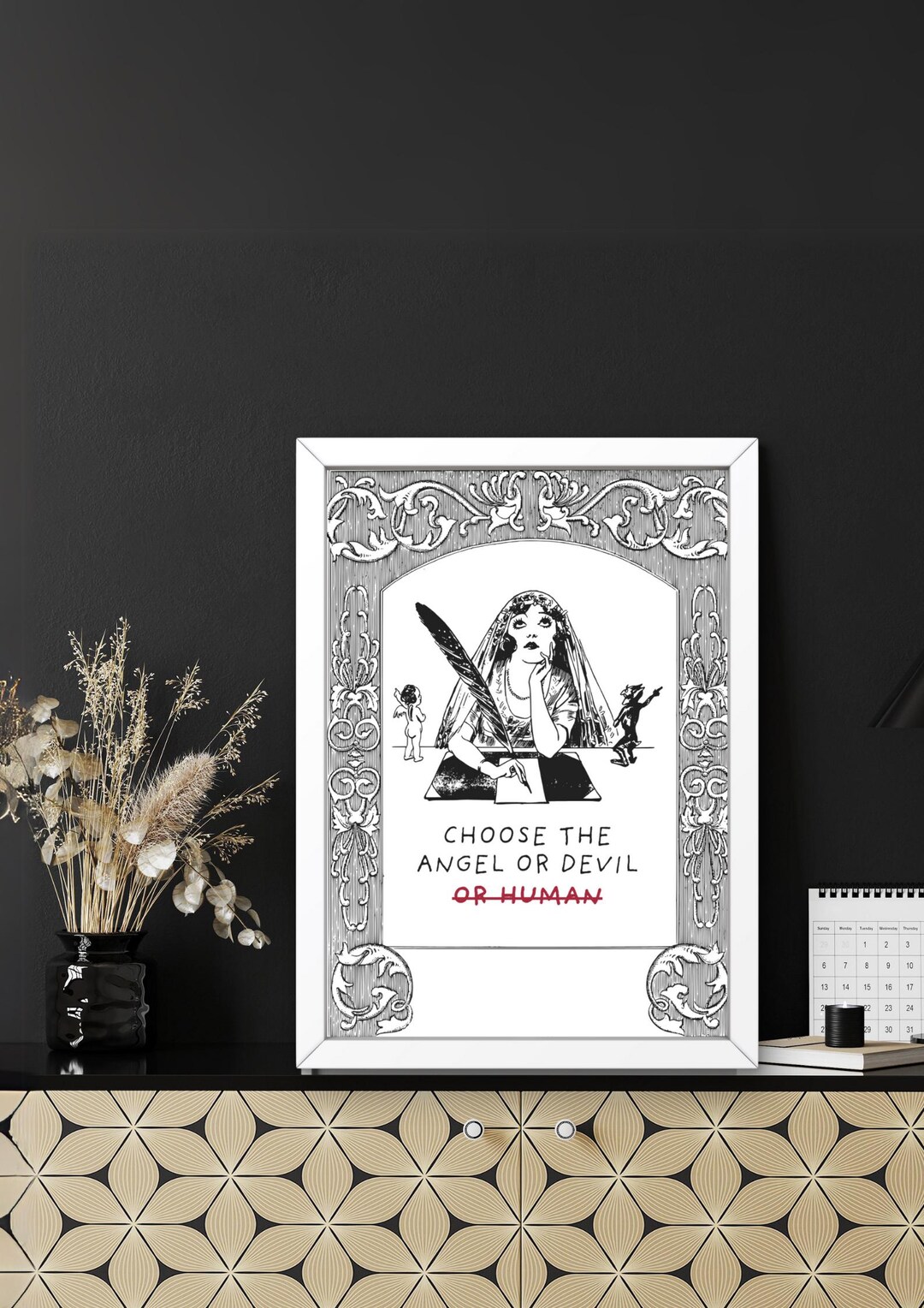 Gothic Angel or Devil Art Print | Dark Humor Illustration (digital ...