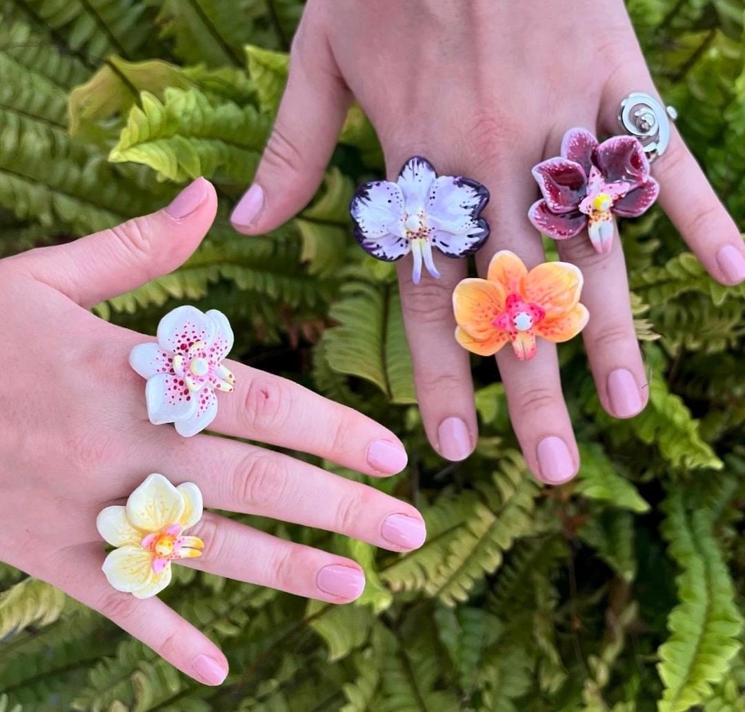 Handmade Clay Orchid Ring - Etsy