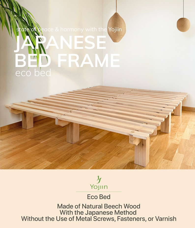 Platform Bed Made of Solid Beech – Japanese Wooden Bed Frame by Yojiin – 100% Solid Beech Wood ...