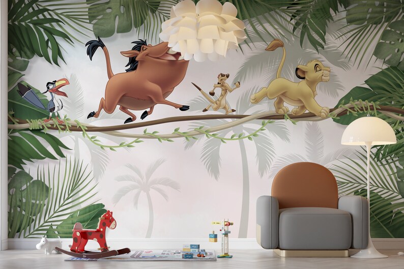 Lion King Peel and Stick Wall Mural , Nursery Lion King Mural , Cartoon ...