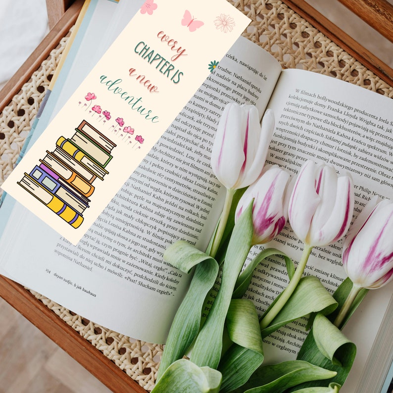 Stacked Books Printable Bookmarks for Book Lovers, Digital Flower ...