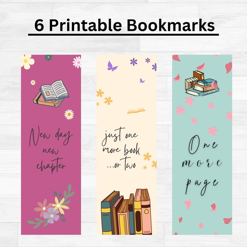 Stacked Books Printable Bookmarks for Book Lovers, Digital Flower ...