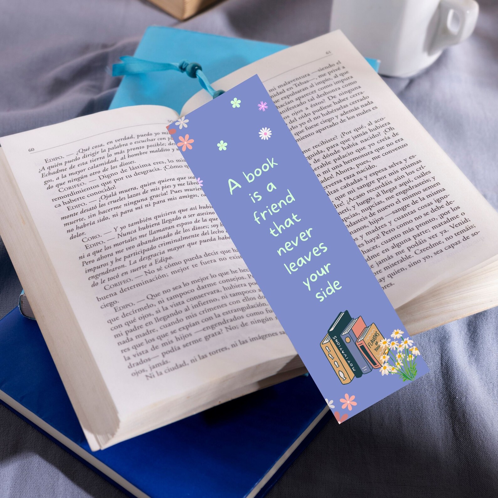 Stacked Books Printable Bookmarks for Book Lovers, Digital Flower ...