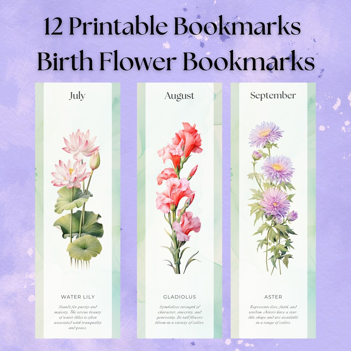 Printable Bookmarks, Birth Flower Printable Bookmarks, Bookmarks for ...