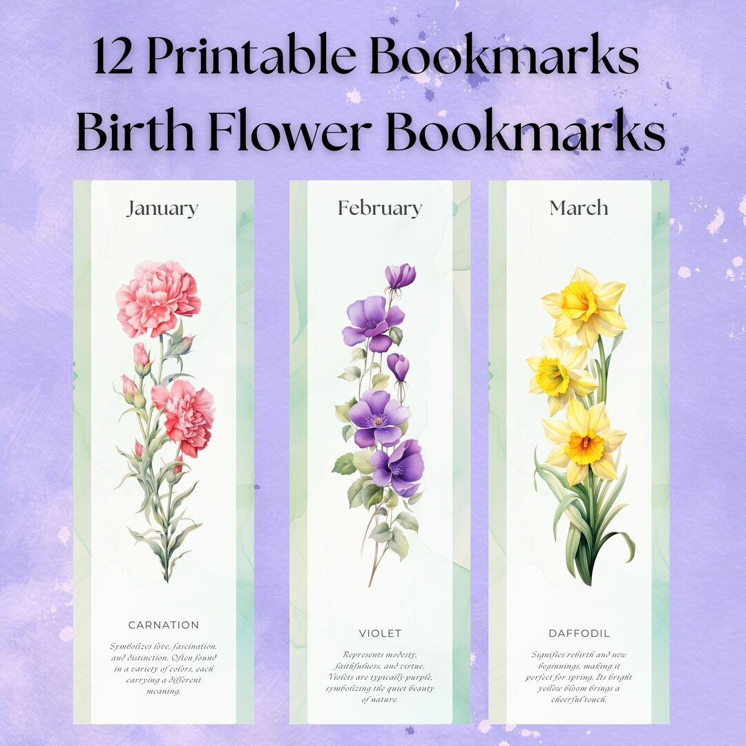 Printable Bookmarks, Birth Flower Printable Bookmarks, Bookmarks for ...
