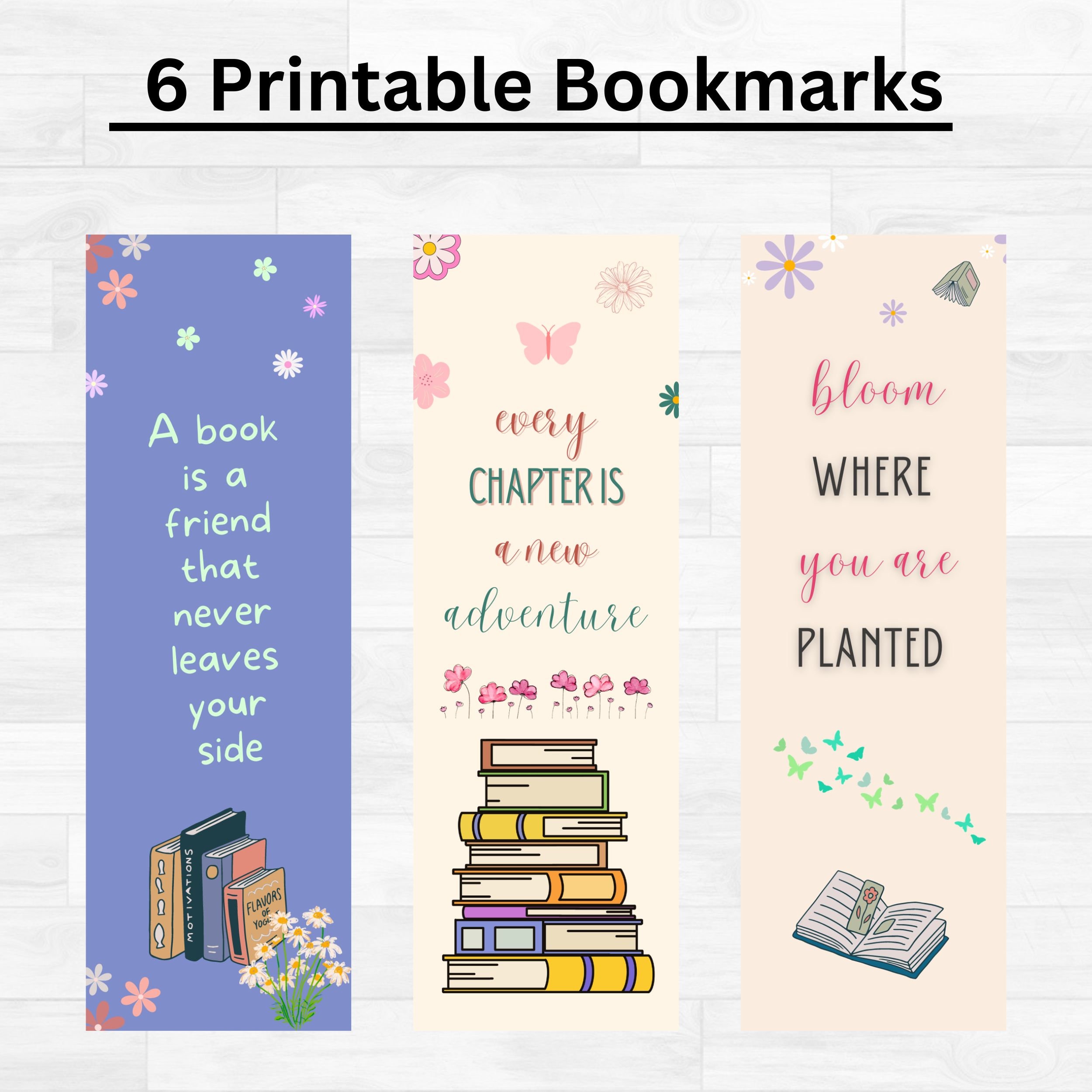 Stacked Books Printable Bookmarks for Book Lovers, Digital Flower ...