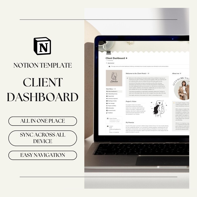 Client Dashboard Notion Template, Client Portal Notion Template, Creative Client Dashboard ...