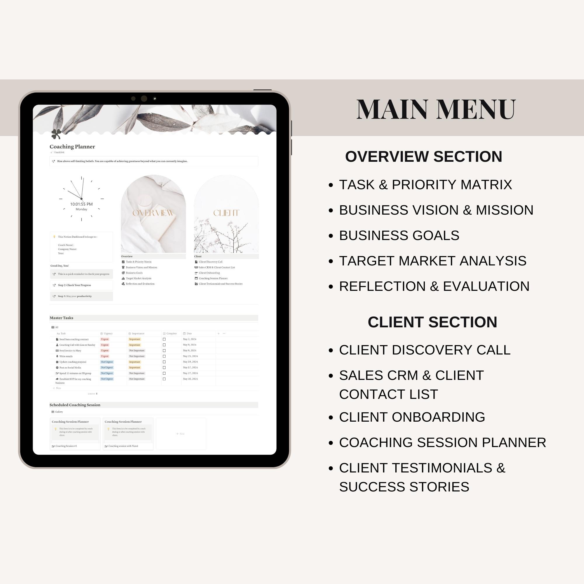 Notion Template Coaching Planner, Notion Coaching Organizer, All-in-one ...
