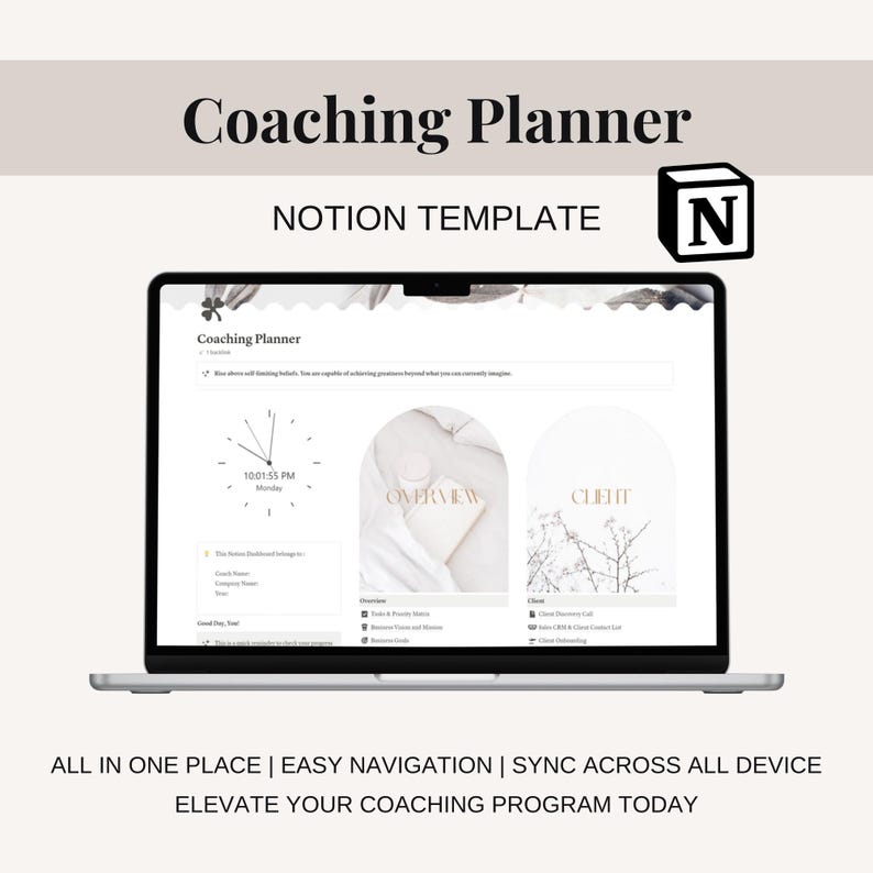 Notion Template Coaching Planner, Notion Coaching Organizer, All-in-one Notion Coach's Toolkit ...