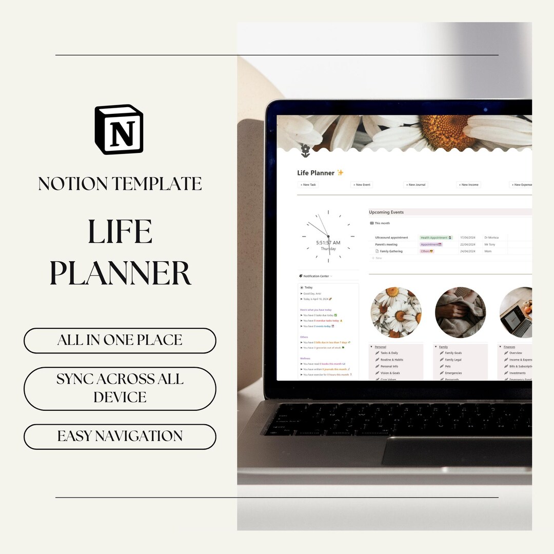 Life Planner Notion Template, Notion Digital Life Dashboard, Planner ...