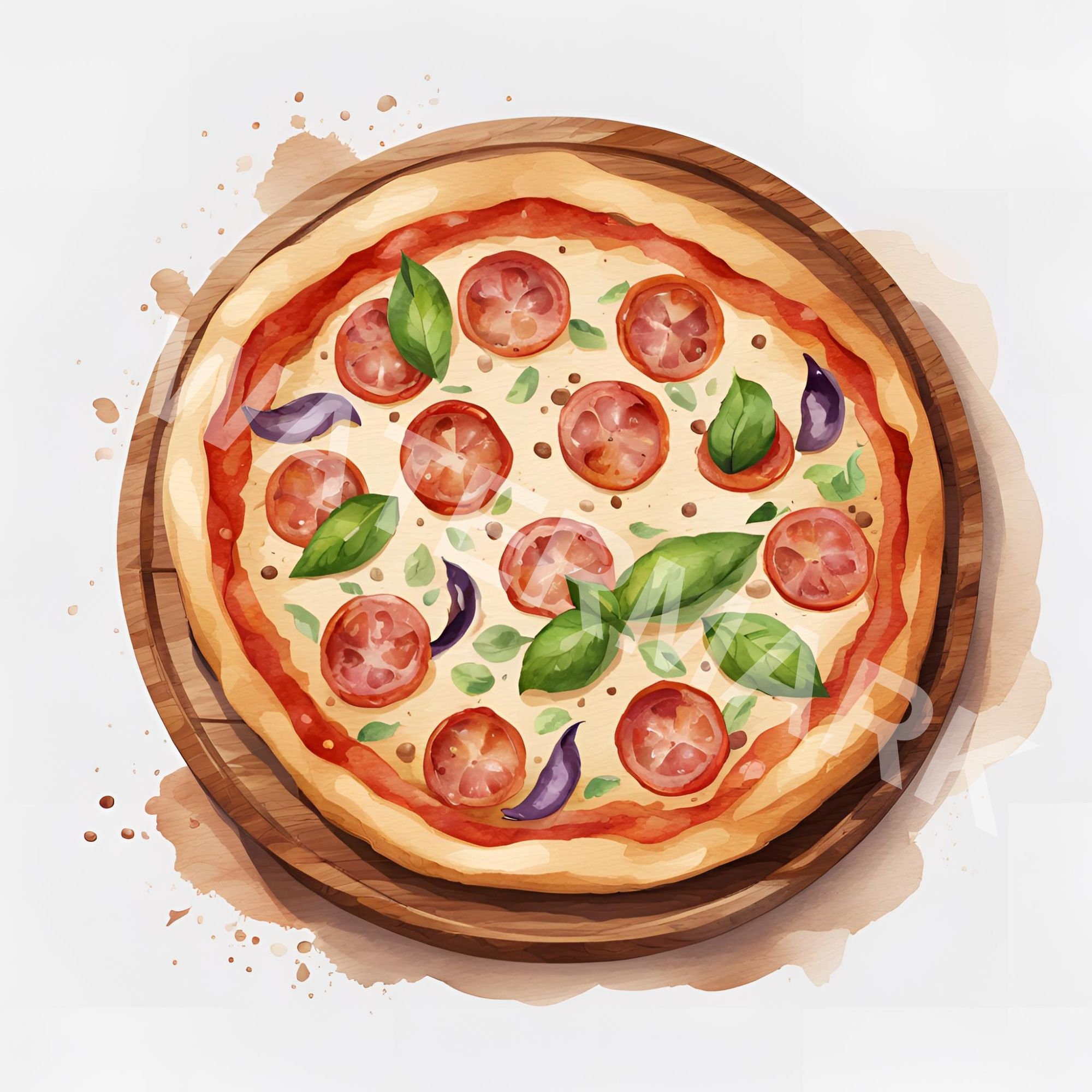 Pizza Party, Italian Pizza Watercolour Clipart, Food 8 JPEG Images ...