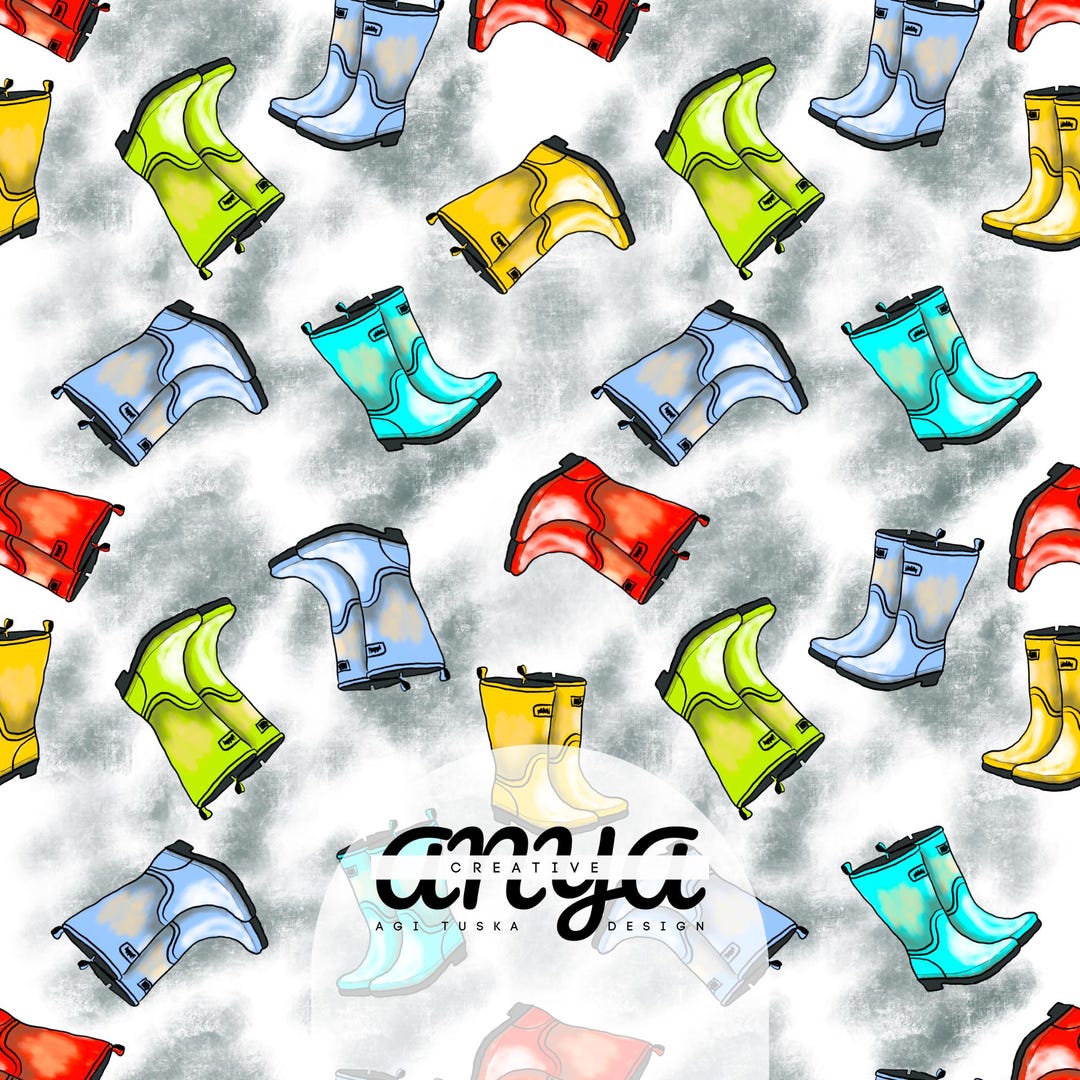 Colourful Wellies Premium Seamless Pattern 300 DPI PNG Instant Digital ...