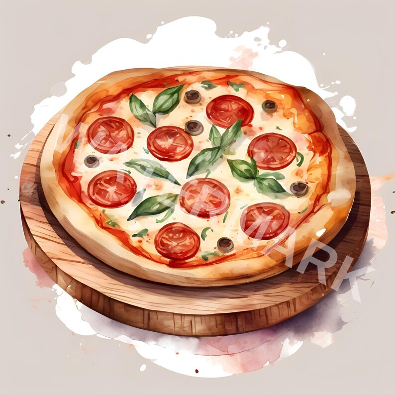 Pizza Party, Italian Pizza Watercolour Clipart, Food 8 JPEG Images ...