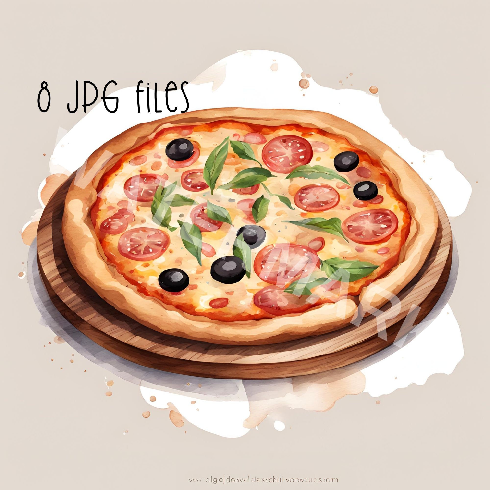 Pizza Party, Italian Pizza Watercolour Clipart, Food 8 JPEG Images ...