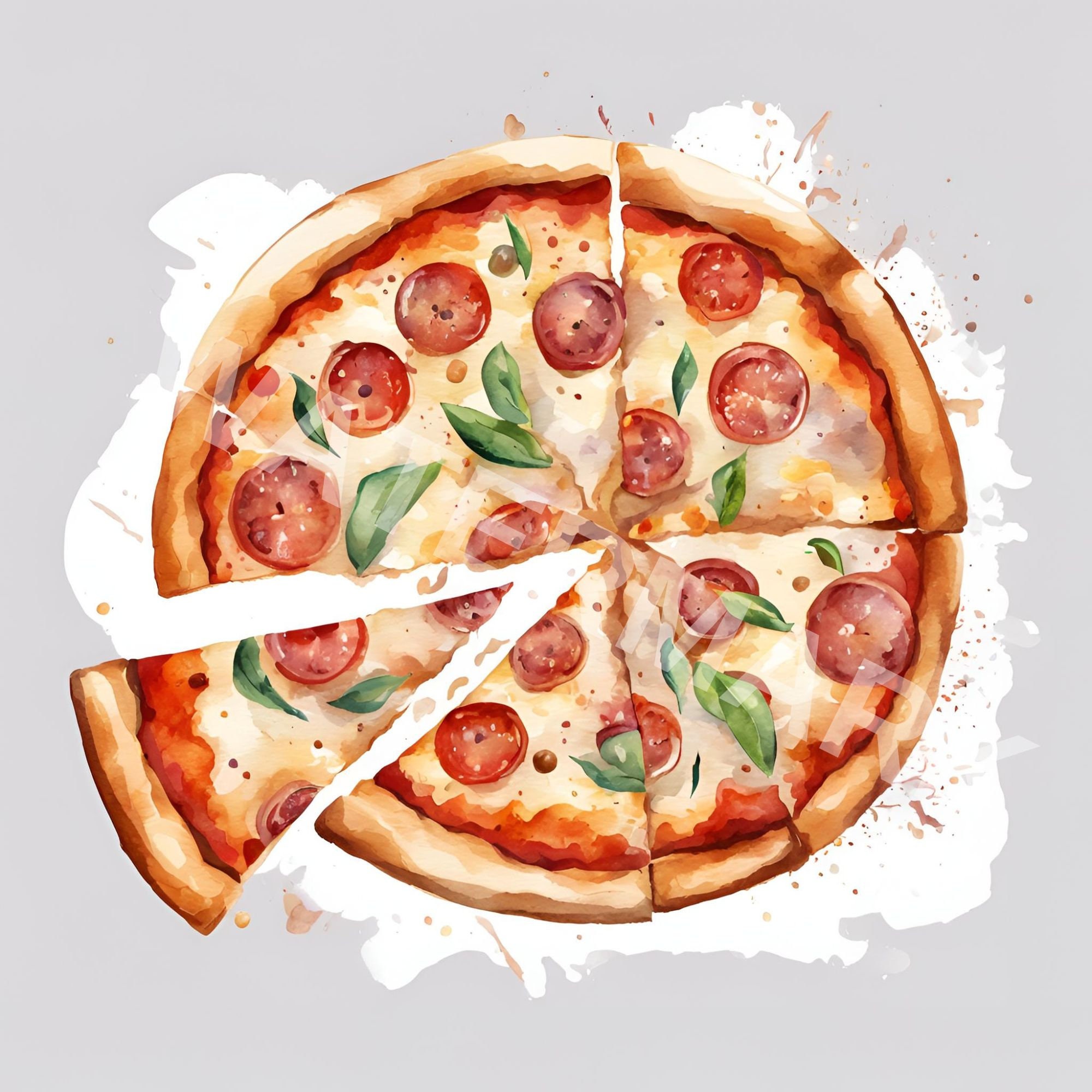 Pizza Party, Italian Pizza Watercolour Clipart, Food 8 JPEG Images ...