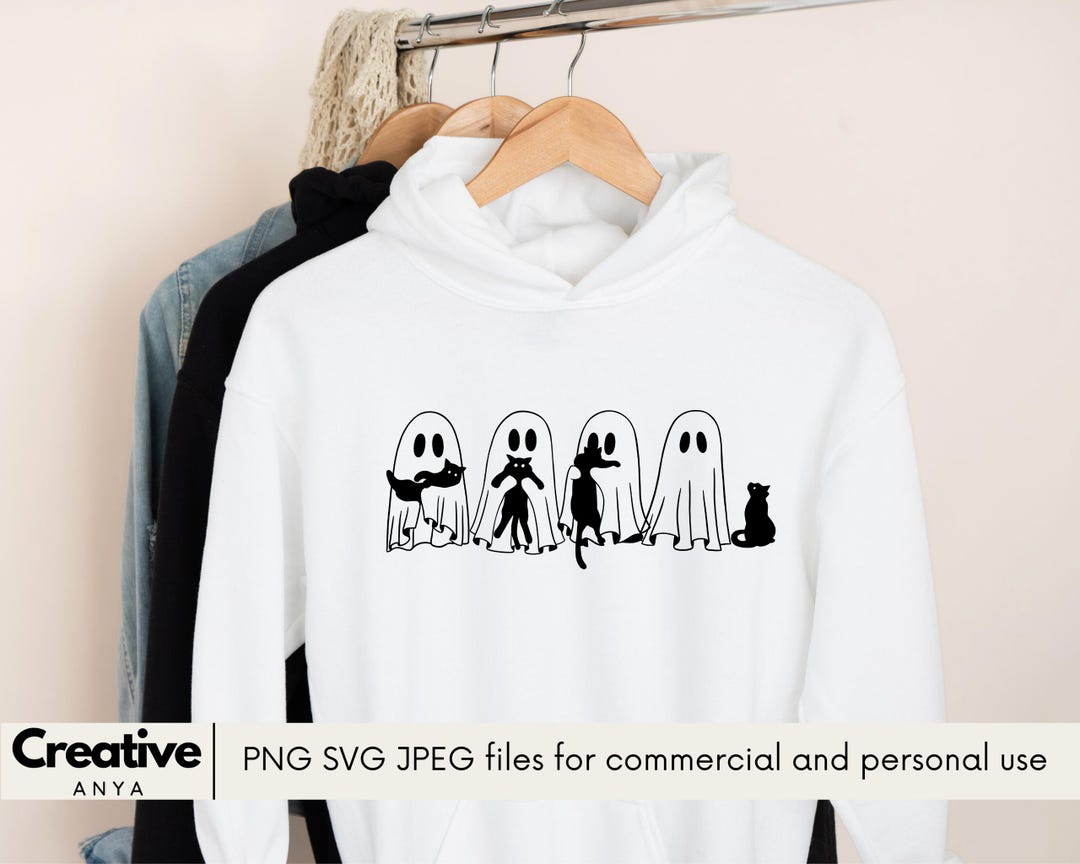 Cute Halloween Ghost and Cats Design PNG SVG JPEG Files Sublimation ...
