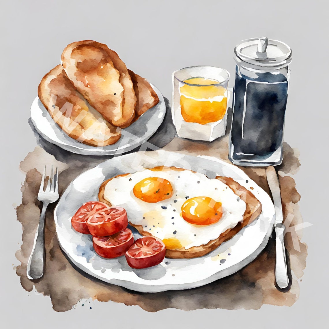 Delicious Breakfast Watercolour Clipart, 8 JPEG Images, Digital ...