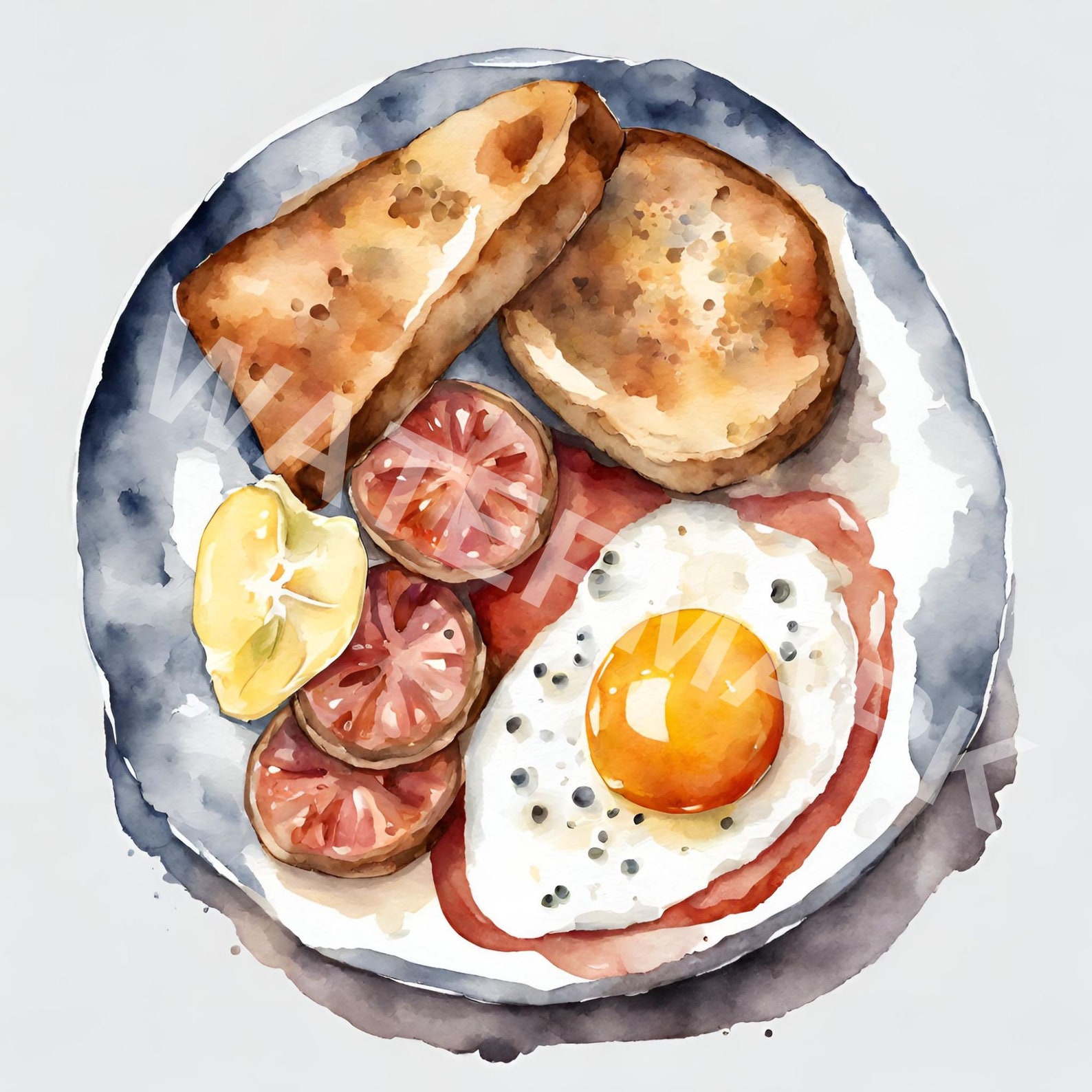 Delicious Breakfast Watercolour Clipart, 8 JPEG Images, Digital ...