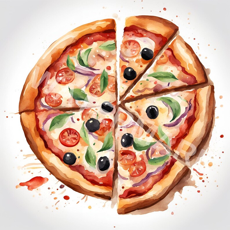 Pizza Party, Italian Pizza Watercolour Clipart, Food 8 JPEG Images ...