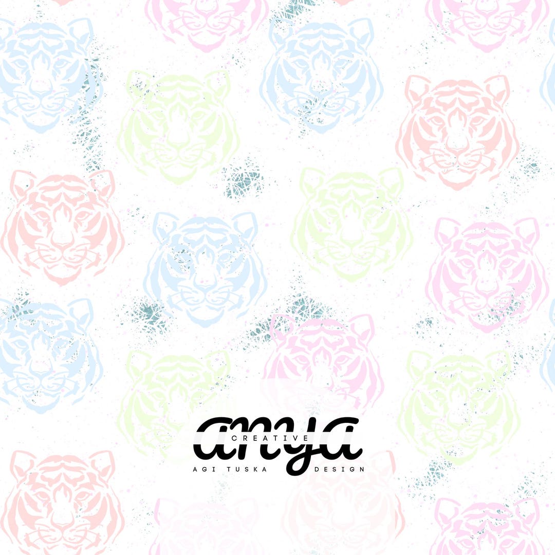 Tigers Pastel Jungle Seamless Pattern | Wild Animal Digital Fabric PNG ...